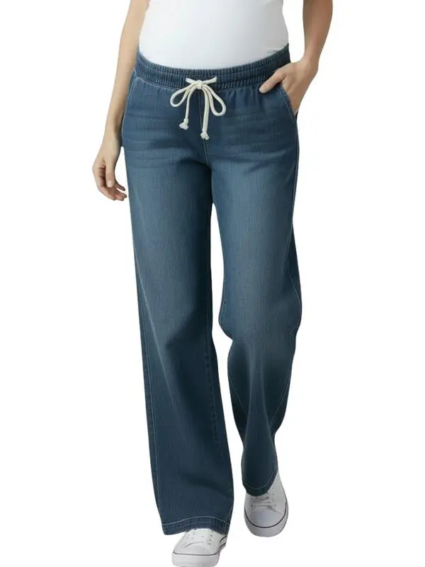 Motherhood Maternity Under The Belly Tie Waist Wide Leg Pant - Hansel Wash