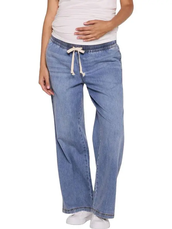 Motherhood Maternity Under The Belly Tie Waist Wide Leg Pant - Hansel Wash