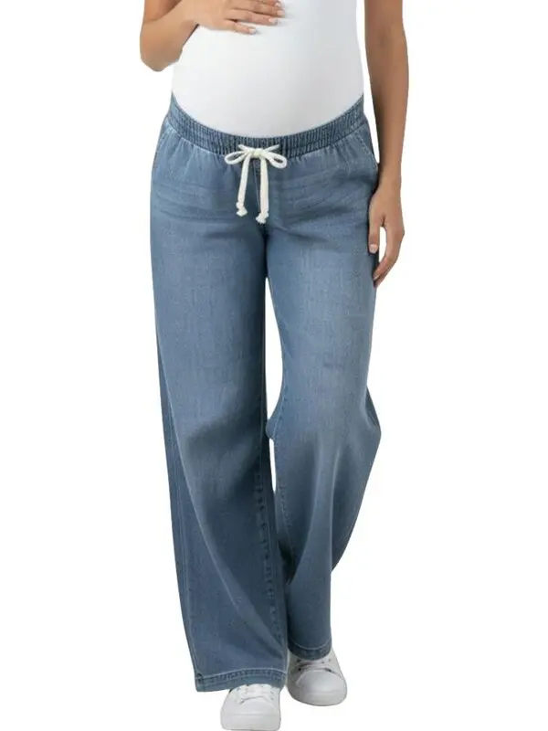 Motherhood Maternity Under The Belly Tie Waist Wide Leg Pant - Jane Wash