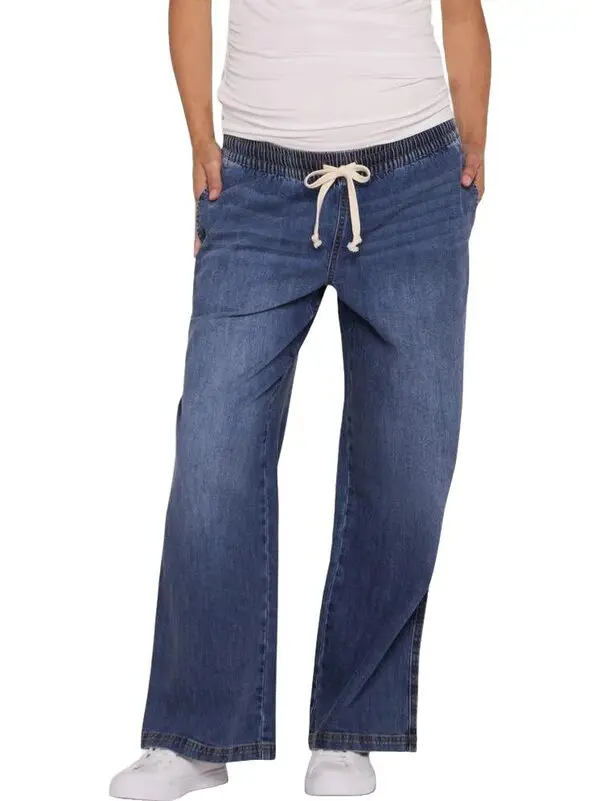 Motherhood Maternity Under The Belly Tie Waist Wide Leg Pant - Jane Wash