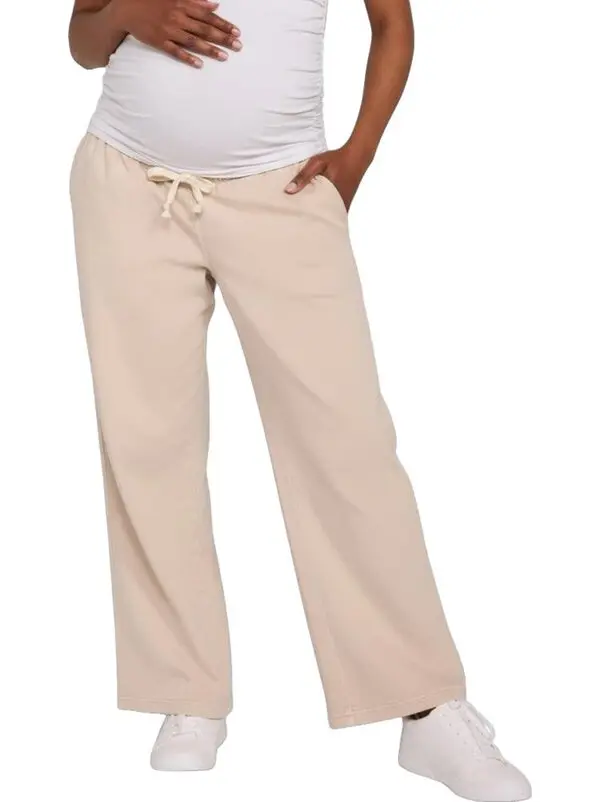 Motherhood Maternity Under The Belly Tie Waist Wide Leg Pant - Sand Wash