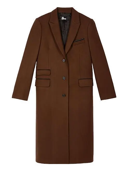 The Kooples Notched-lapel Single-breasted Wool-blend Coat - Chocolate