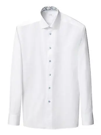 Eton Floral-trim Slim-fit Cotton-twill Shirt - White