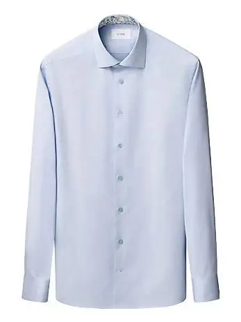 Eton Floral-trim Contemporary-fit Cotton-twill Shirt - Light Blue