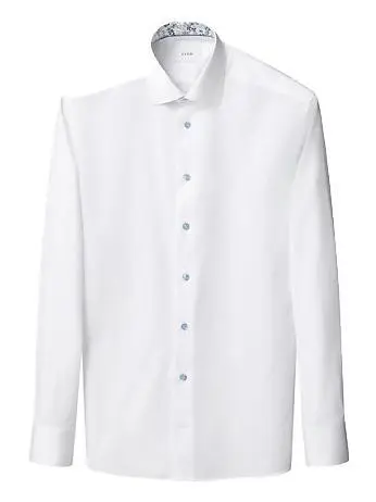 Eton Floral-trim Contemporary-fit Cotton-twill Shirt - White