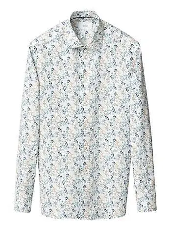 Eton Floral-print Contemporary-fit Cotton-twill Shirt - Mid Blue