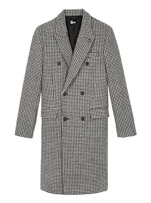 The Kooples Dogtooth Double-breasted Wool Coat - Black Grey