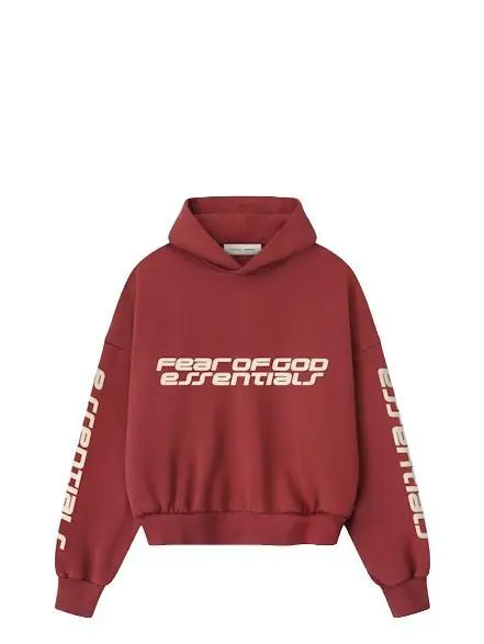 Fear Of God Essentials Cropped Relaxed Hoodie - Crimson