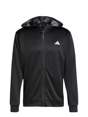 Adidas Train Essentials Camo Full-zip Hoodie - Black
