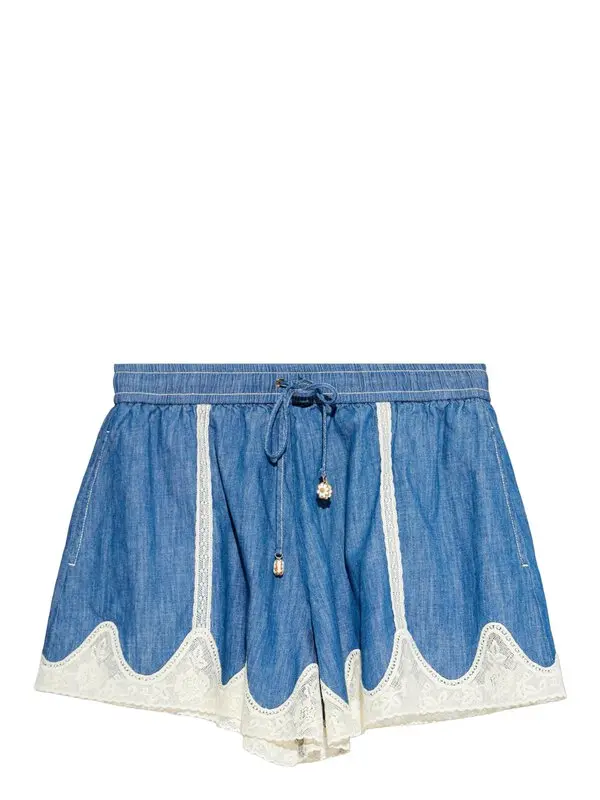 Zimmermann Denim Lace Trimmed Shorts - Blue