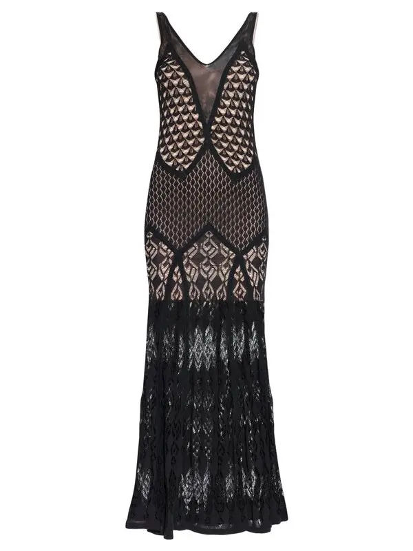 Blumarine Lace Turtleneck Dress With Spaghetti Straps - Black