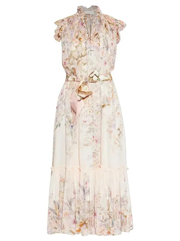 Zimmermann Floral Print Midi Dress - Cream