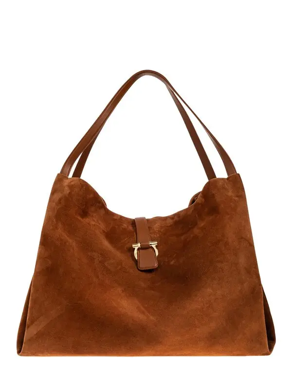 FERRAGAMO Suede Shopper Bag - Brown