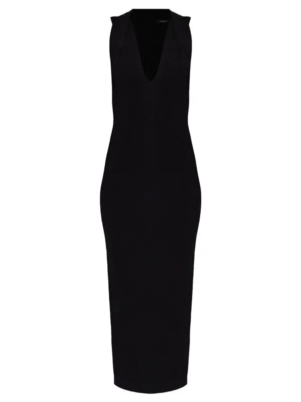 Balmain Sleeveless V-neck Midi Dress - Black