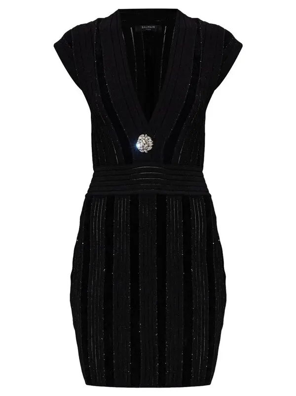 Balmain Sequined Mini Dress - Black