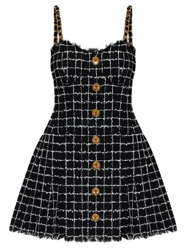 Balmain Sleeveless Tweed Mini Dress - Black