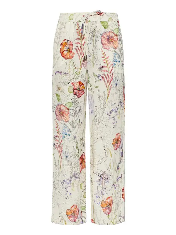 Alexander McQueen Floral Print Wide Leg Trousers - Cream