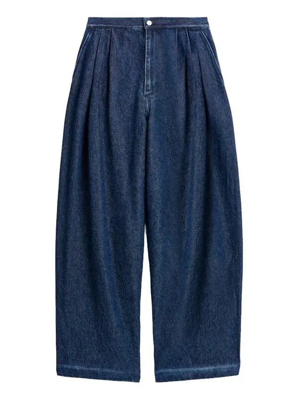 Cos Pleated Wide-leg Denim Pants - Dark Blue