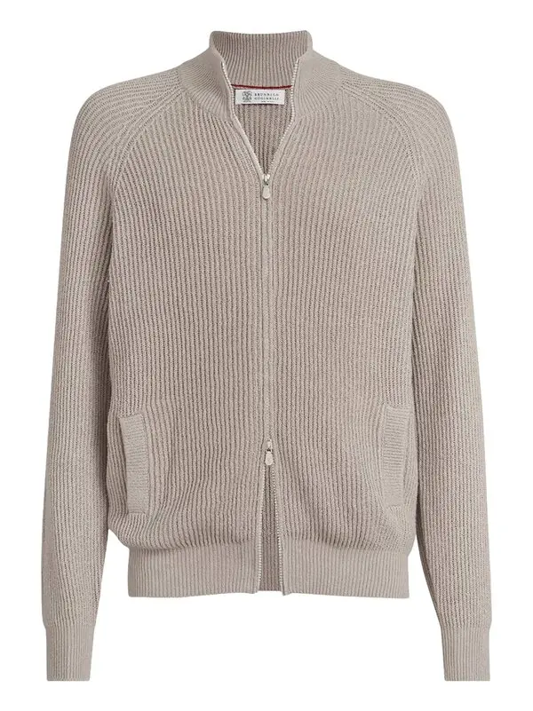 Brunello Cucinelli Cotton Ribbed Cardigan - Beige