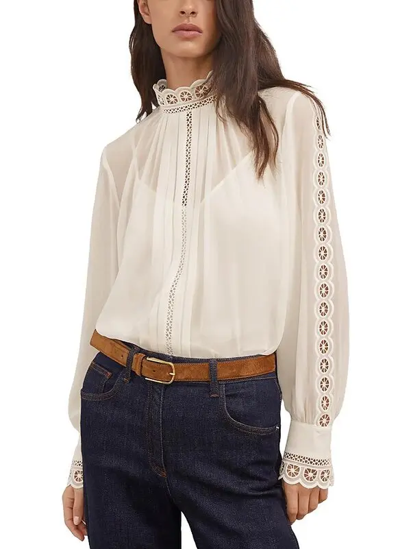 REISS Lace Collar Blouse - Cream