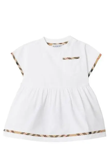Burberry Check Trim Cotton Dress With Bloomers - White