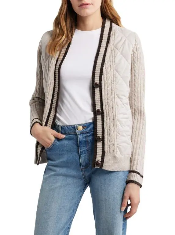CITY BLUES Quilted Cable Stitch Cardigan - Champagne