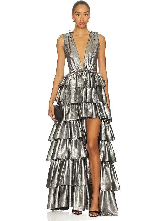 AKNVAS Henriette Ruffle Gown - Gun Metal