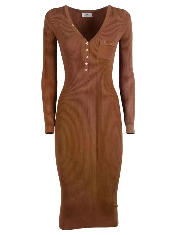 Elisabetta Franchi Ribbed Midi Dress - Brown