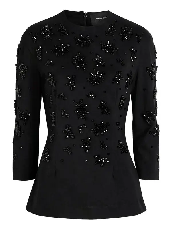 Simone Rocha Bead-embellished Long-sleeve Top - Black