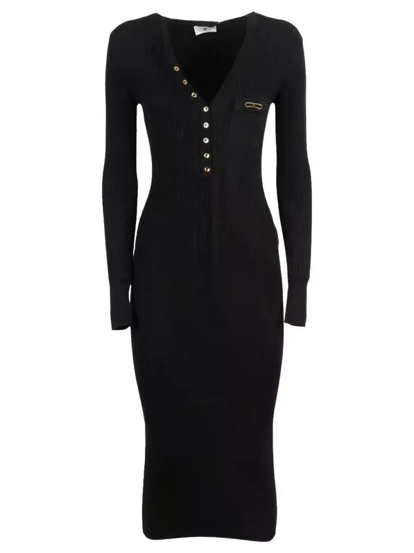 Elisabetta Franchi V-neck Ribbed Dress - Black
