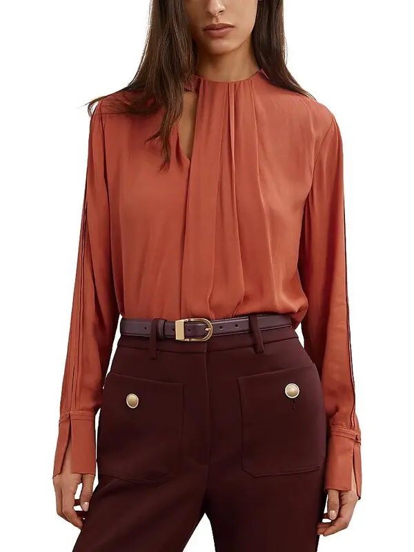 REISS Marta Draped Blouse - Copper
