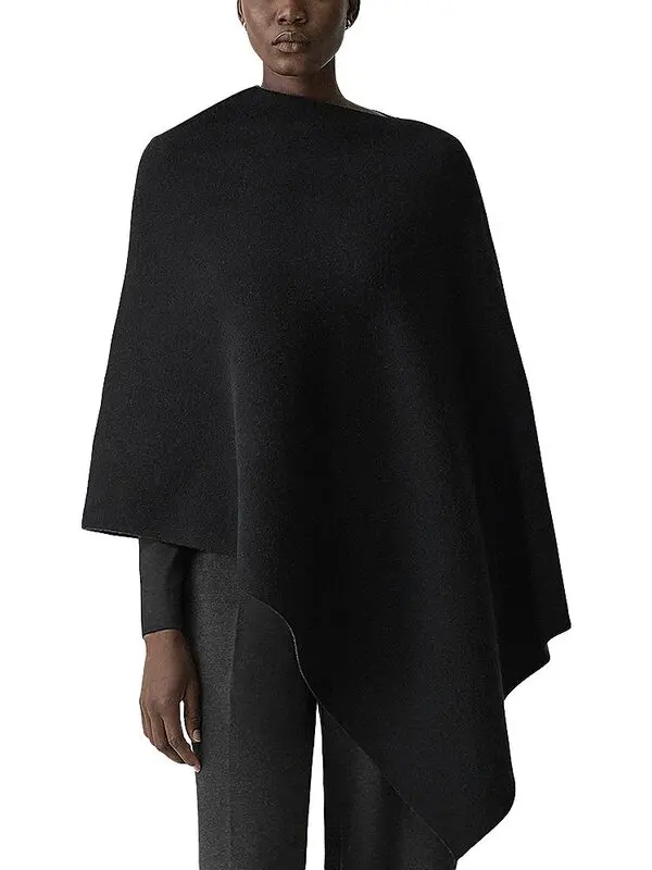 Theory Wool Cashmere Draped Poncho - Black Charcoal