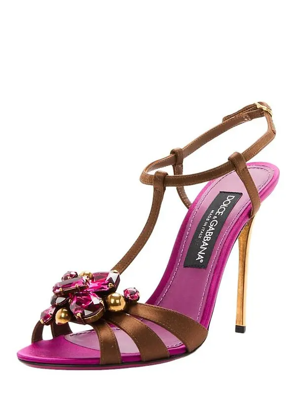 Dolce & Gabbana Embellished T-bar Sandals - Brown