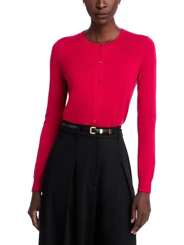 Carolina Herrera Long Sleeve Crewneck Cardigan - Claret