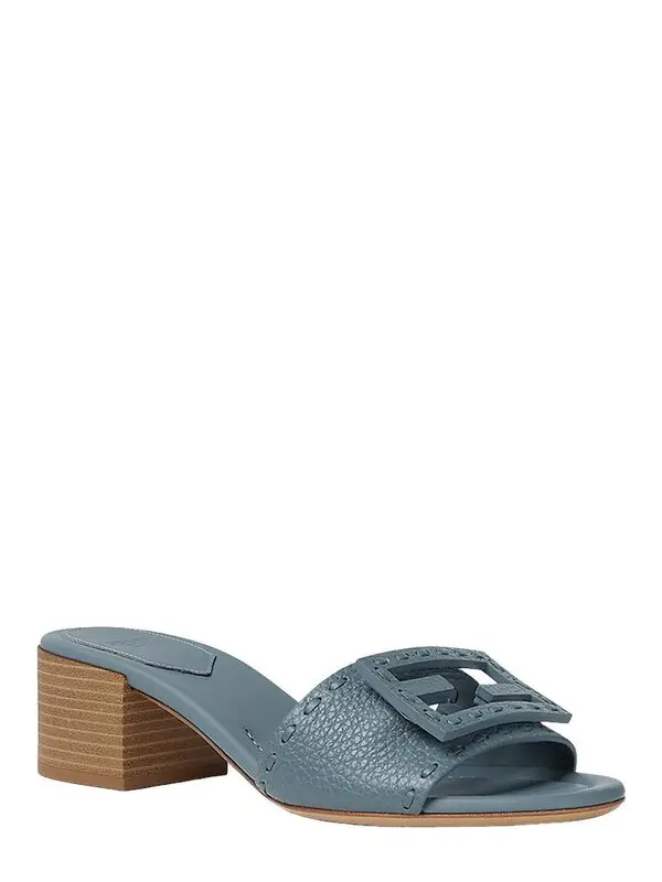 Fendi Baguette Leather Block Heel Sandals - Blue