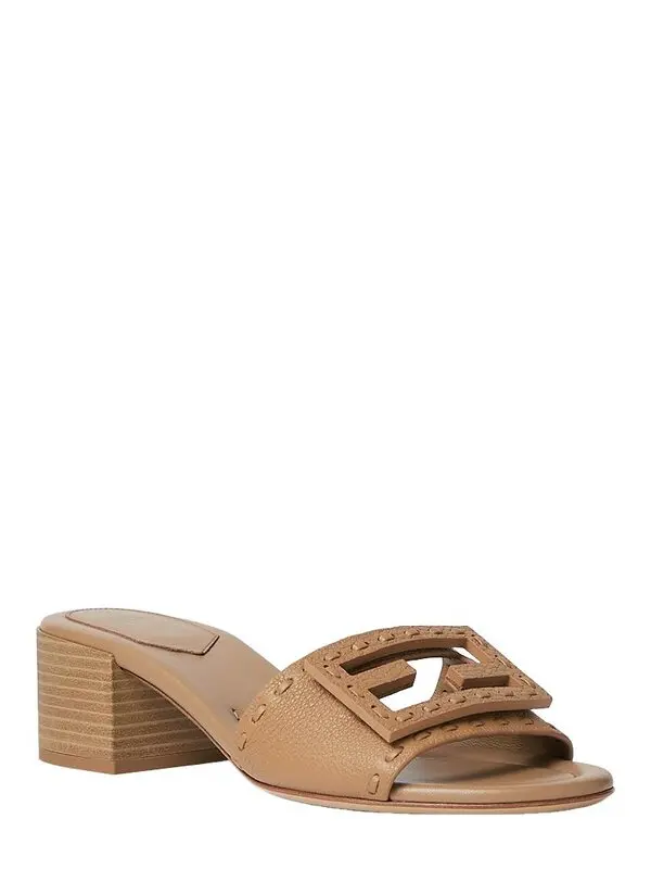 Fendi Baguette Block Heel Sandals - Tan