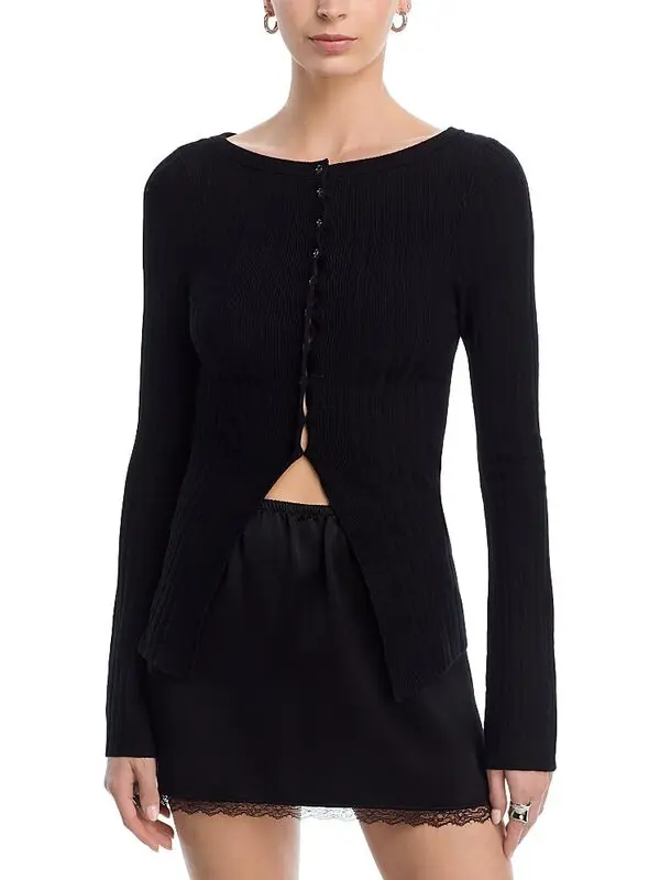 Free People East Side Crewneck Cardigan Sweater - Black