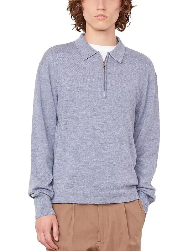 Officine Générale Bene Zip Sweater Polo - Heather Stone Blue