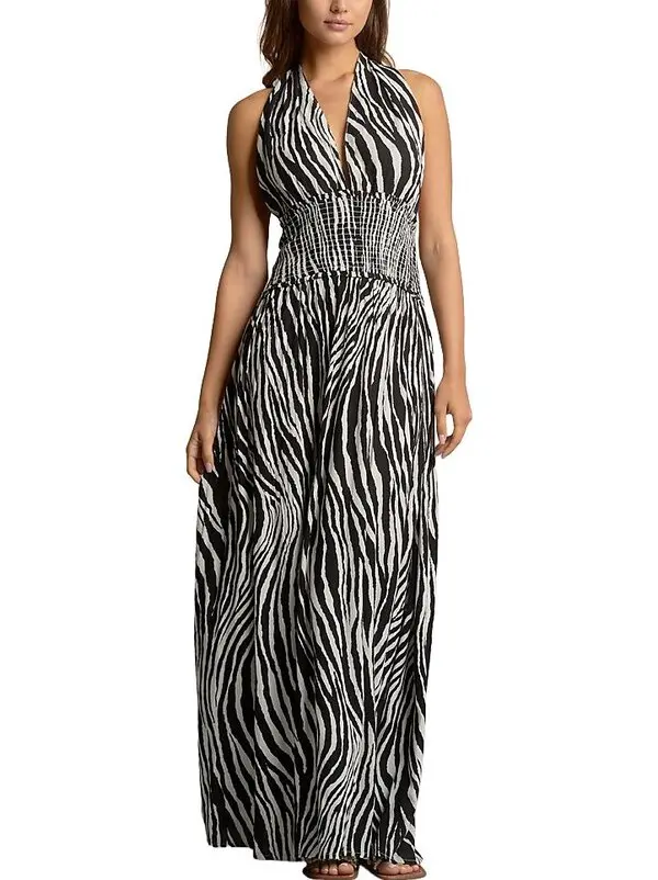 Elan Smocked Halter Maxi Dress - Black Zebra