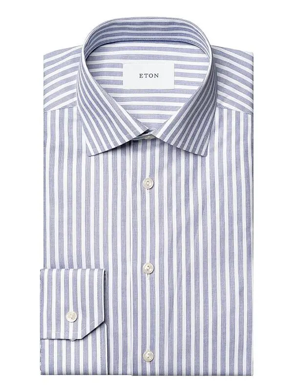 Eton Contemporary Fit Button Front Twill Shirt - Dark Blue