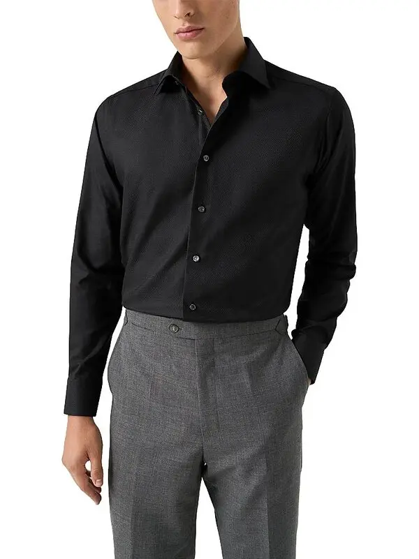 Eton Contemporary Fit Button Front Textured Shirt - Black