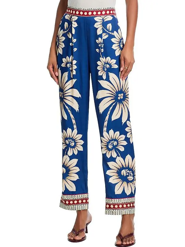 Farm Rio Printed Viscose Pants - Luna Blue