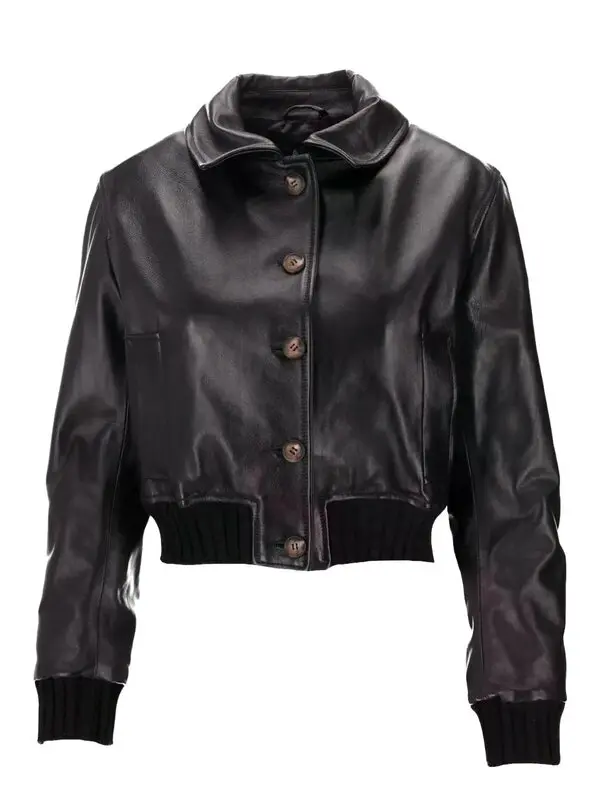 LA ROSE Buttoned Leather Jacket - Black