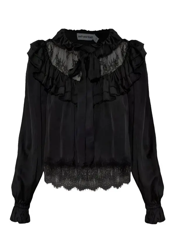 SELF-PORTRAIT Lace Ruffled Blouse - Black