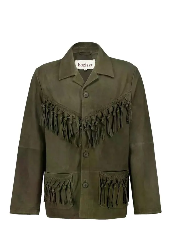 BAZISZT Fringe-detail Leather Jacket - Green
