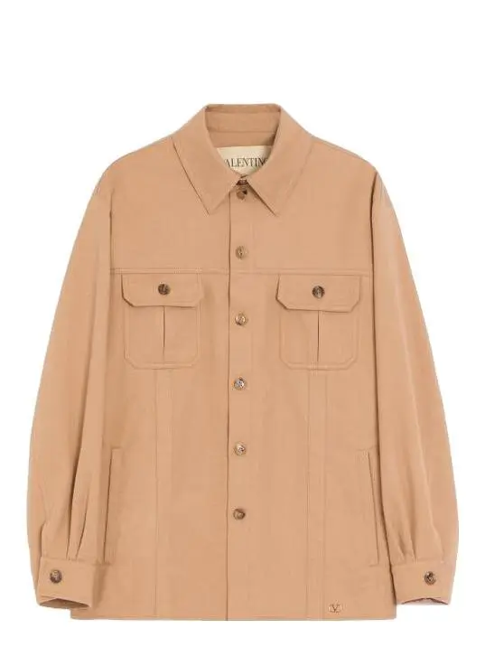 Valentino Garavani Cotton Gabardine Shirt Jacket With Vlogo - Camel
