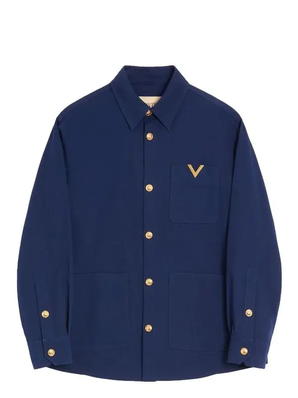 Valentino Garavani Gabardine Shirt Jacket With - Cobalt