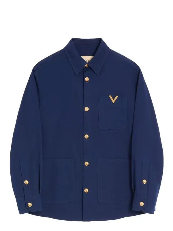 Valentino Garavani Cotton Gabardine Shirt Jacket With Vlogo - Cobalt