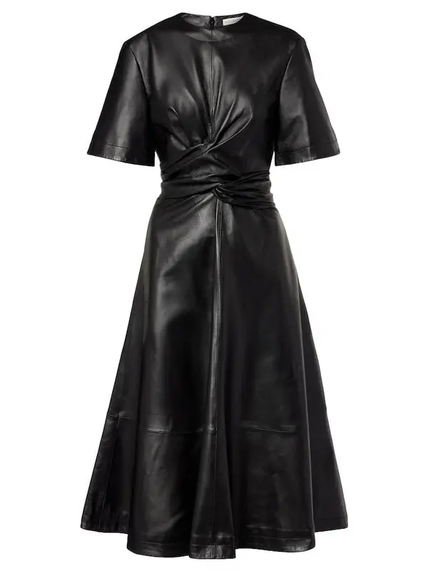 Altuzarra Gathered Leather Midi Dress - Black