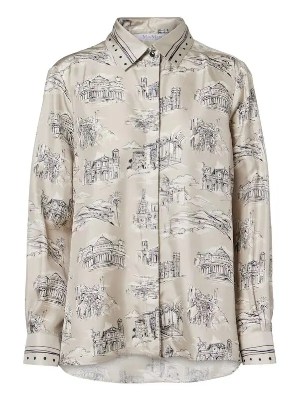 Max Mara Fado Printed Silk Shirt - Beige